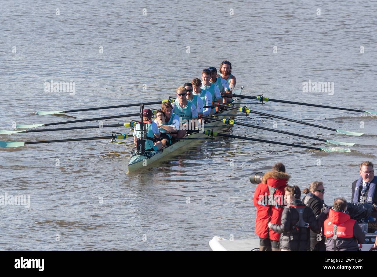 Cambridge rowers after winning the University Boat Race Men's race, at ...