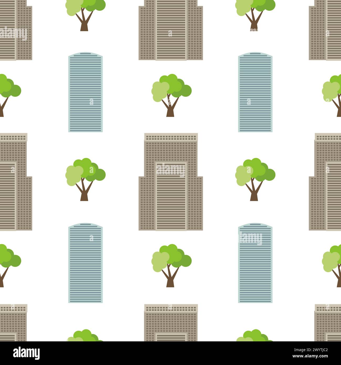 Seamless city background with modern houses and green trees. Vector ...