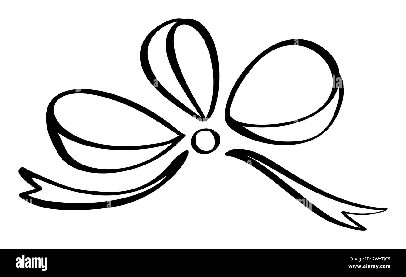 minimalist black and white drawing of bow and ribbon. line icon element ...