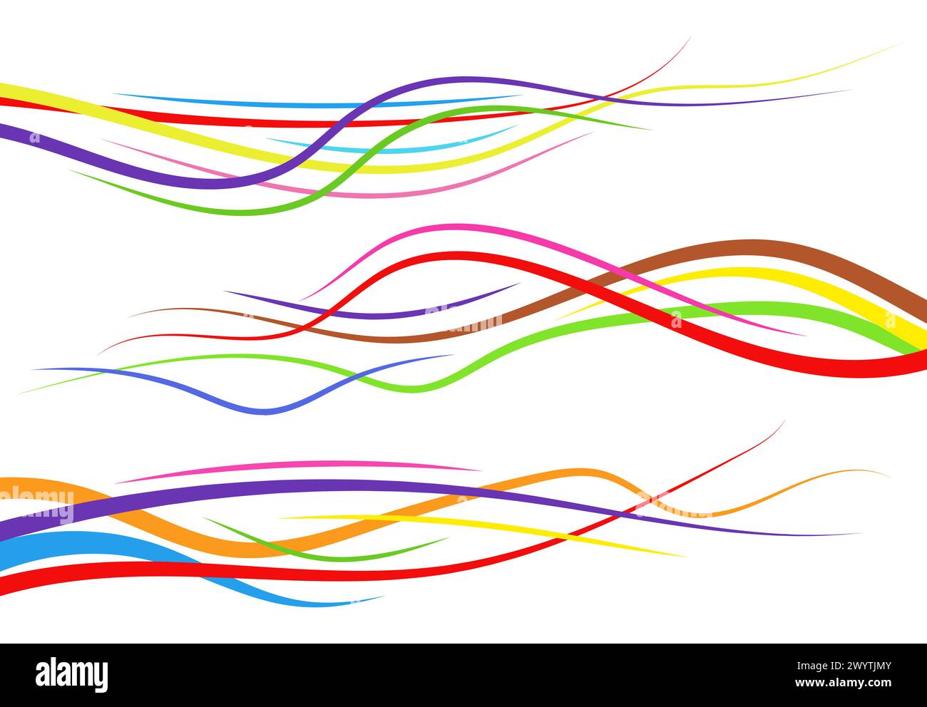 Set of abstract color curved lines. Wave design element. Vector ...