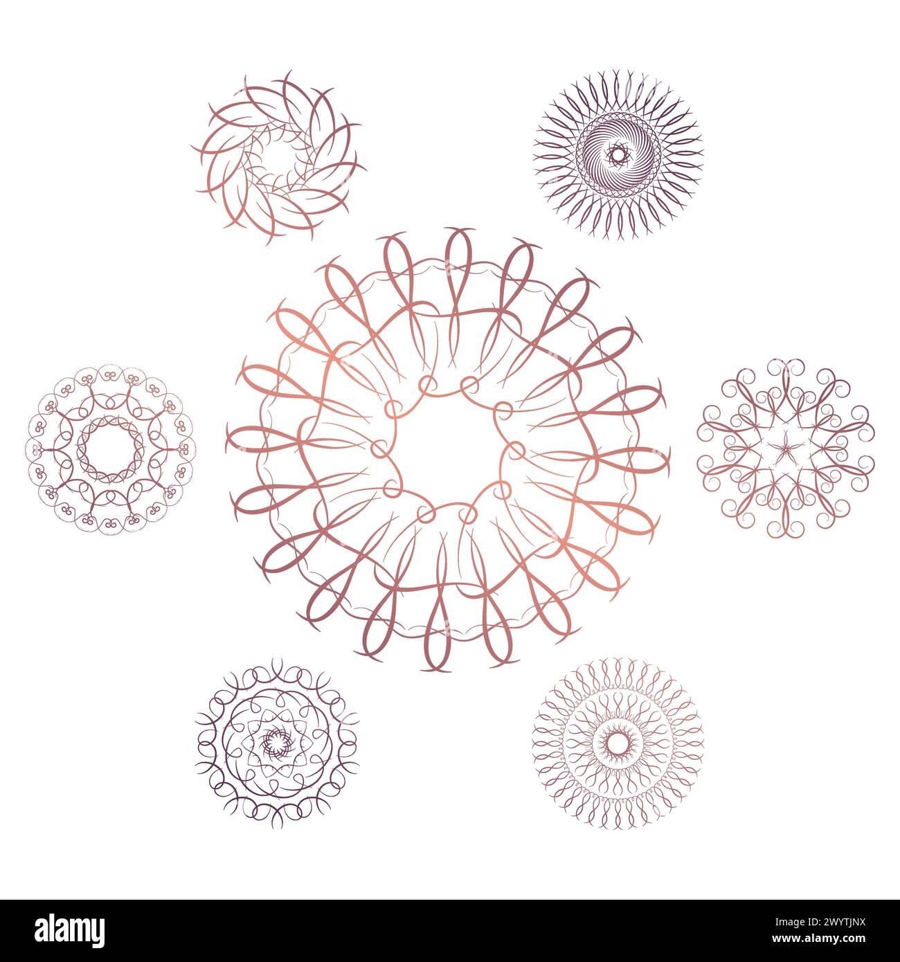 Set of seven geometric circular elements. Vector monogram on white ...