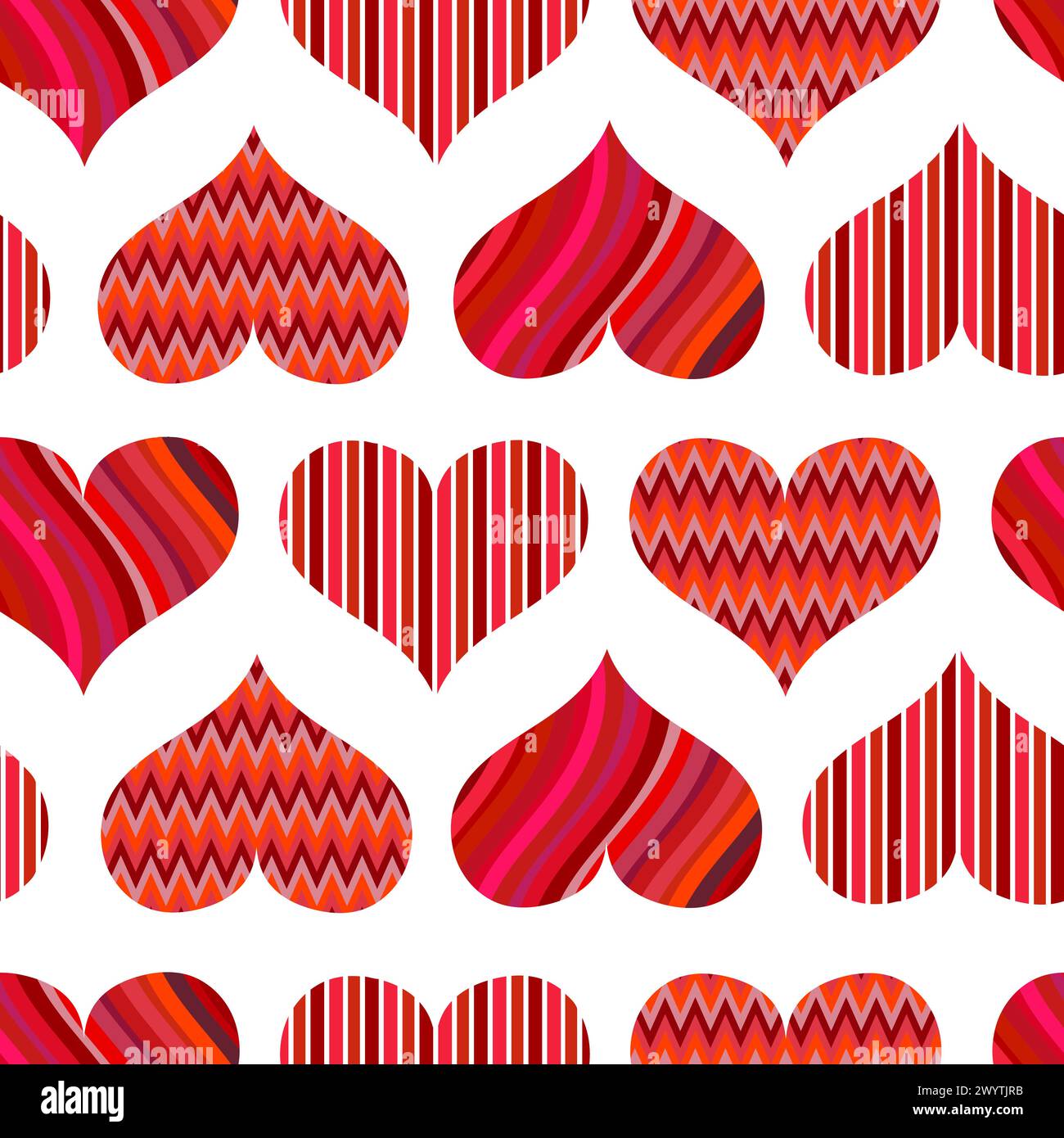 Seamless pattern with red hearts. Different red hearts on a white ...