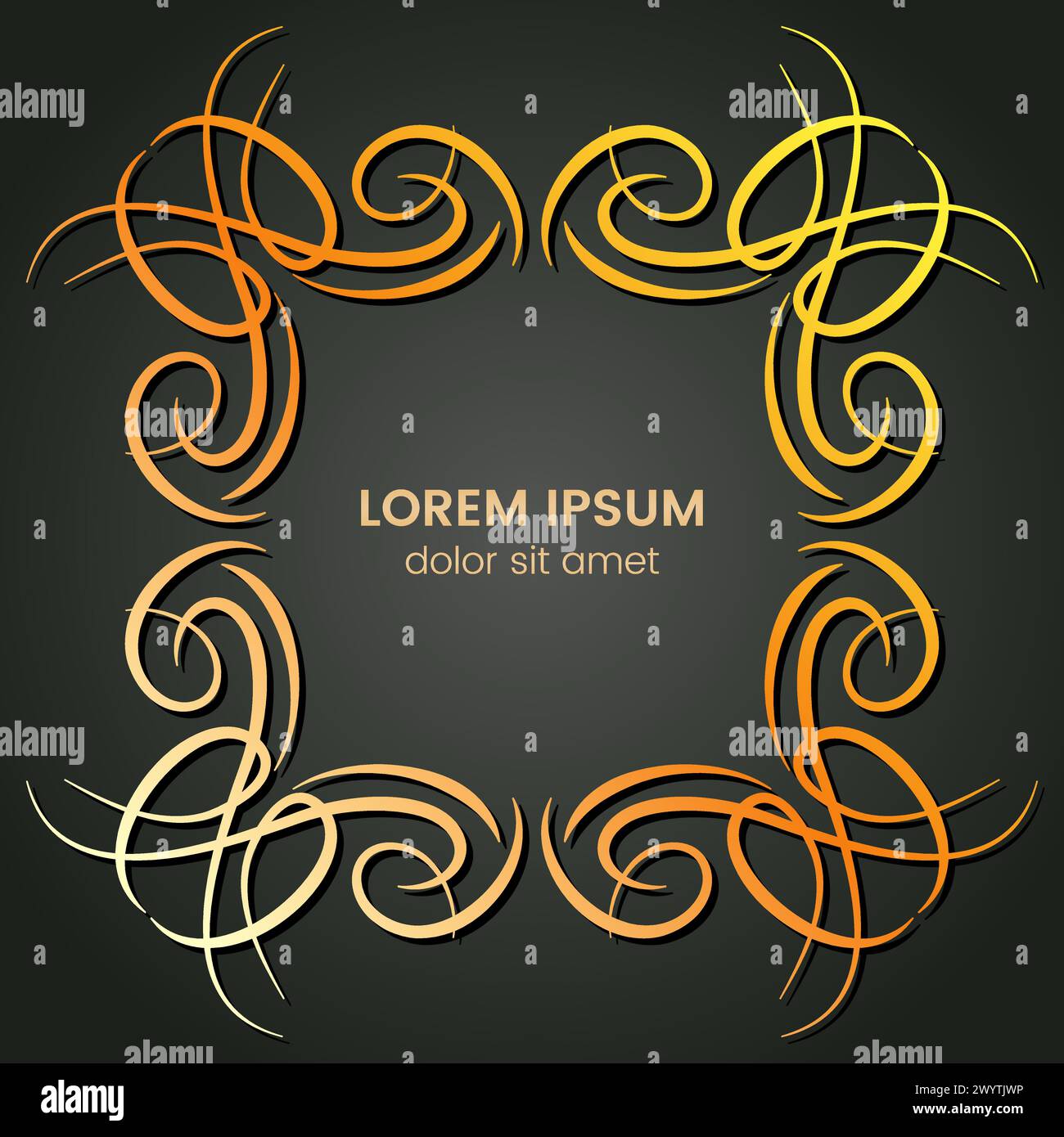 A square golden monogram element on a dark background. Vector ...