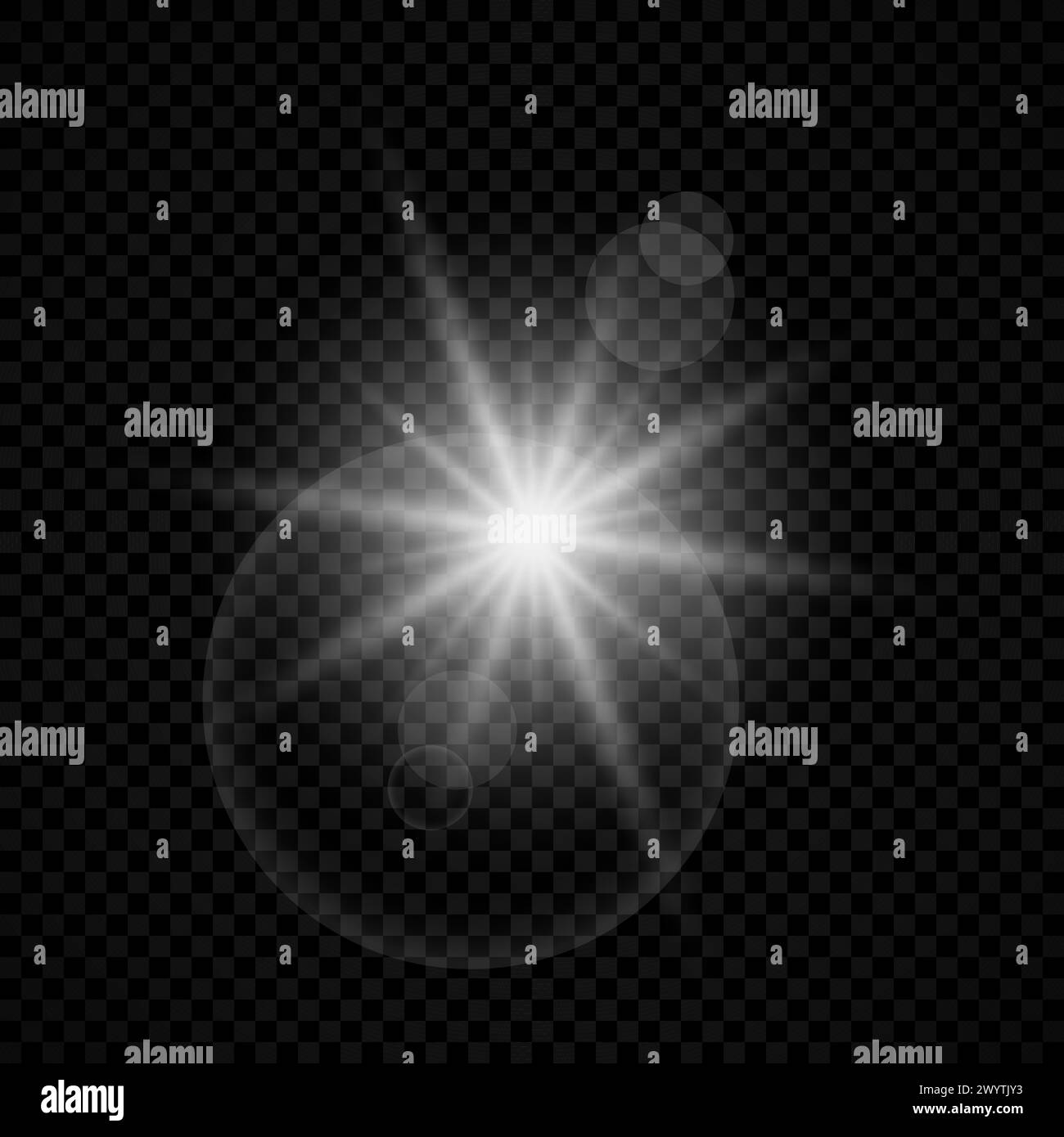 Light effect of lens flares. White glowing lights starburst effects with sparkles on a ...