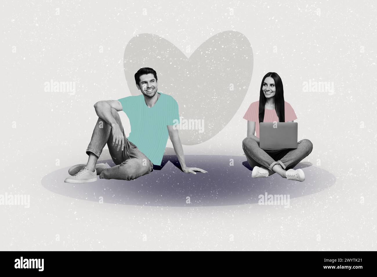 Creative picture collage young couple february holiday celebration ...