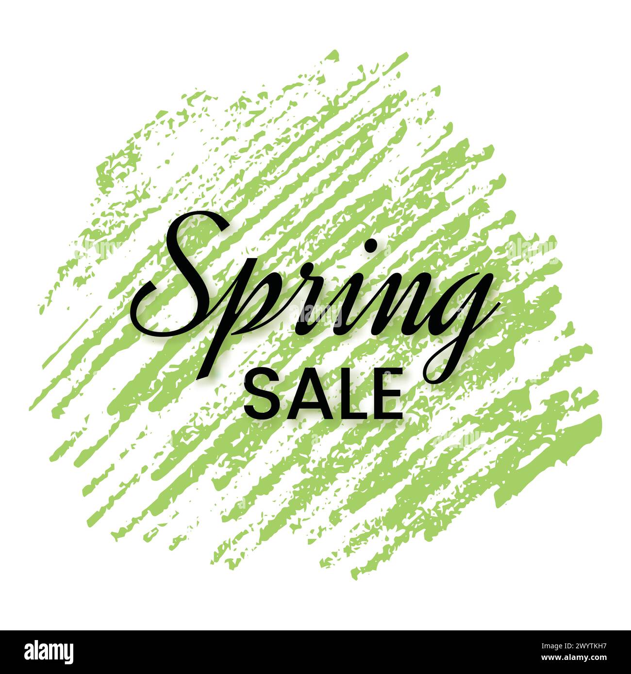 Spring Sale Banner on Green Scribble Smear. Hand drawn Pencil Scribble ...