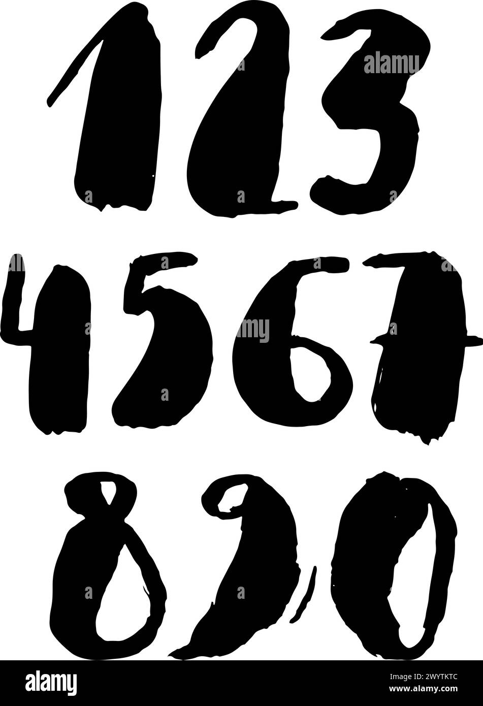 Grunge Handwritten Numbers Modern Dry Brush Lettering Set Stock Vector ...