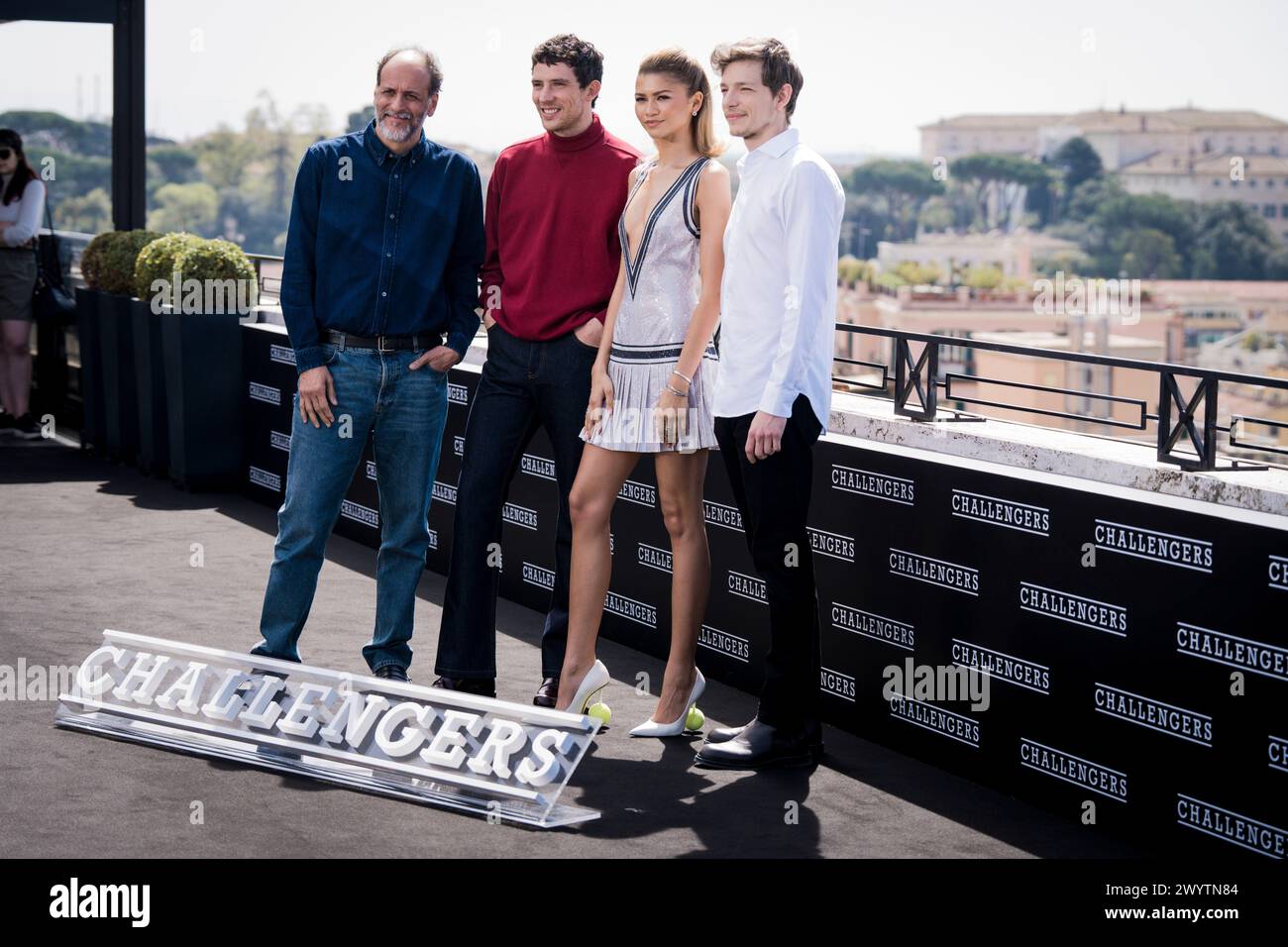 ROME, ITALY - APRIL 08: Zendaya, Luca Guadagnino, Josh O'Connor, Mike Faist, Rachel O'Connor ...