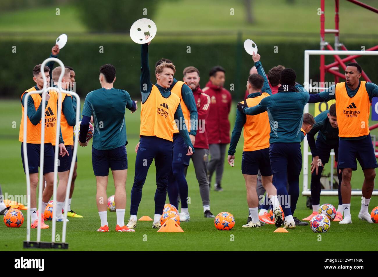 Arsenal's Martin Odegaard (centre) during a training session at the ...