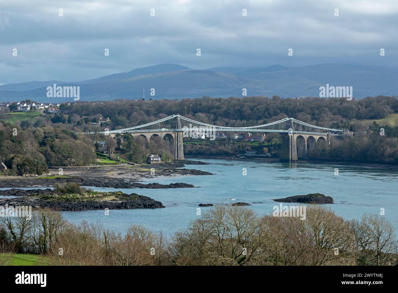 Menai Suspension Bridge, Menai Strait, LLanfair Pwllgwyngyll, Anglesey ...