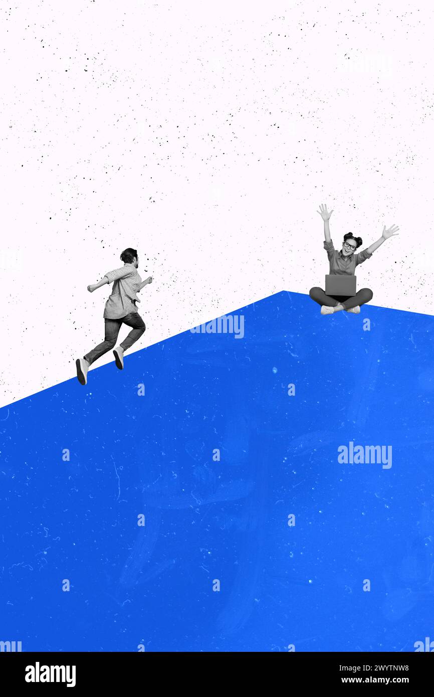 Collage image artwork of happy successful people working from home ...