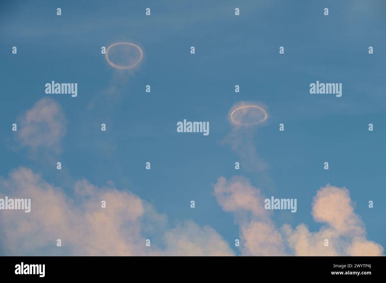 Etna, Italy. 06th Apr, 2024. Two gas rings in the sky Volcanic vortex ...