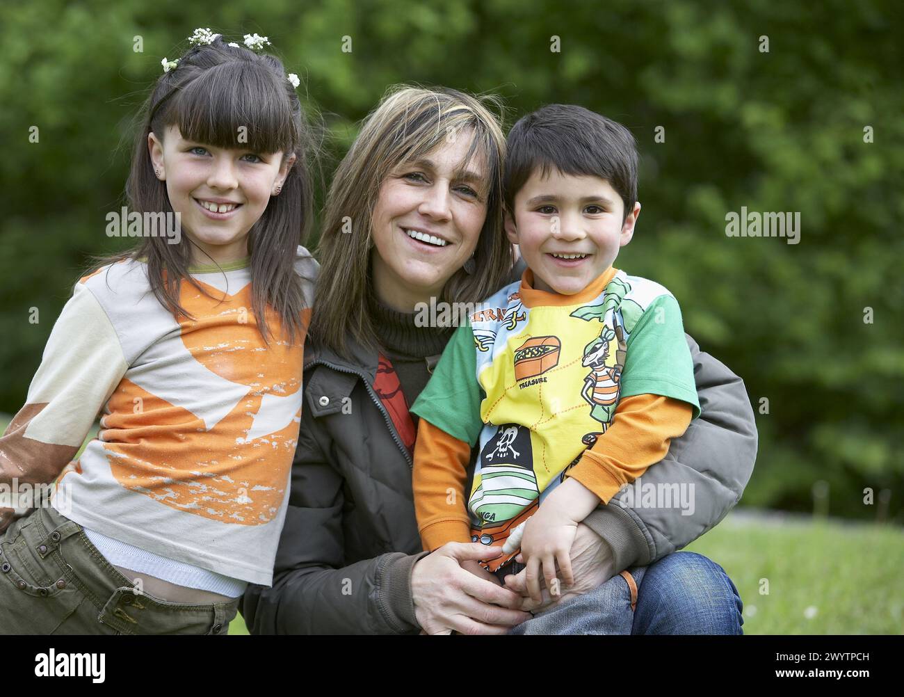 Mother (42 years old) and children (9 and 5 Stock Photo - Alamy