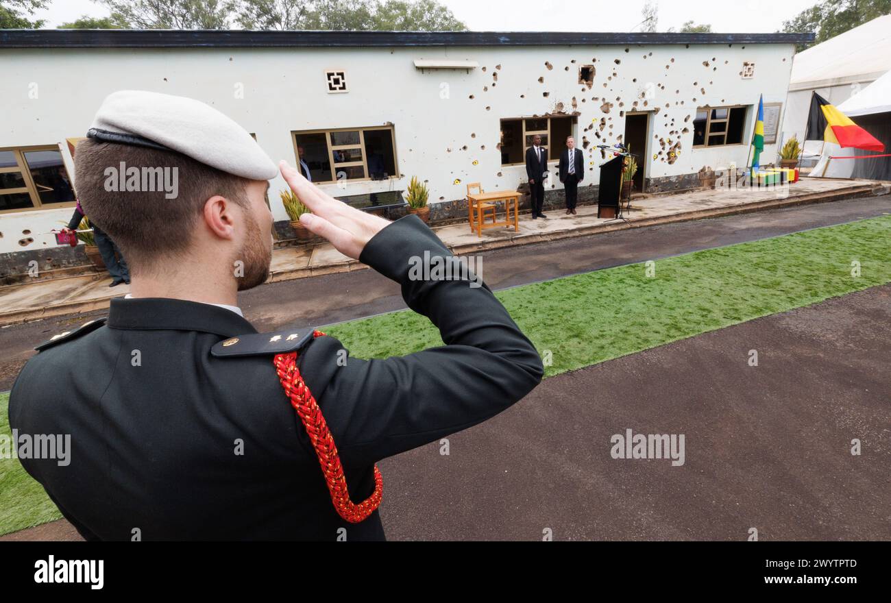 Kigali, Rwanda. 08th Apr, 2024. A soldier salutes during a ...