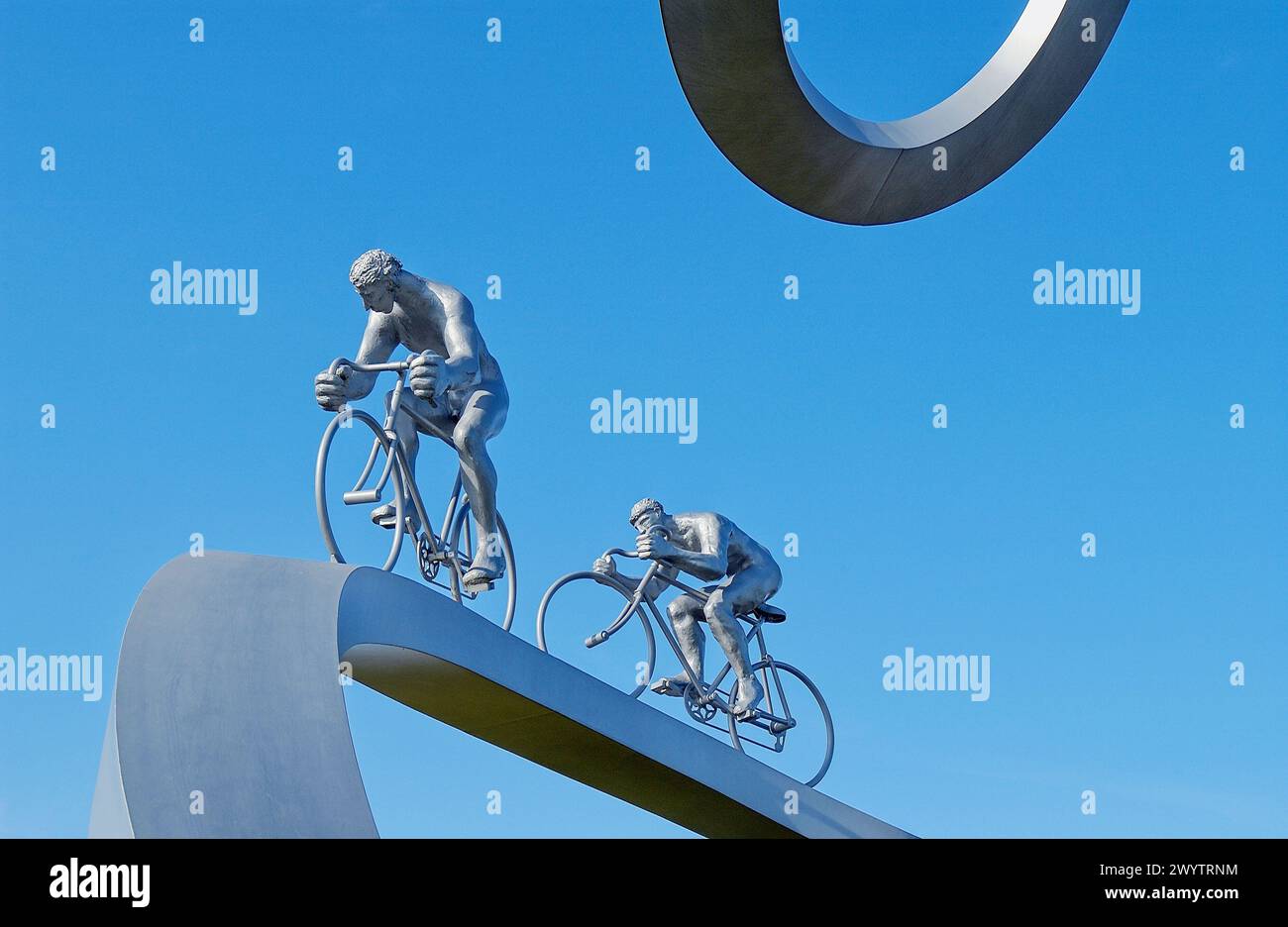 Monument to Tour de France by Jean-Bernard Métais beside ´Les Pyrénées ...