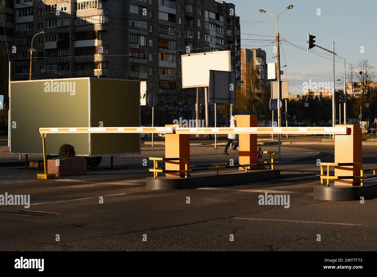 Automatic barrier gates for supermarket parking lot. Security system ...