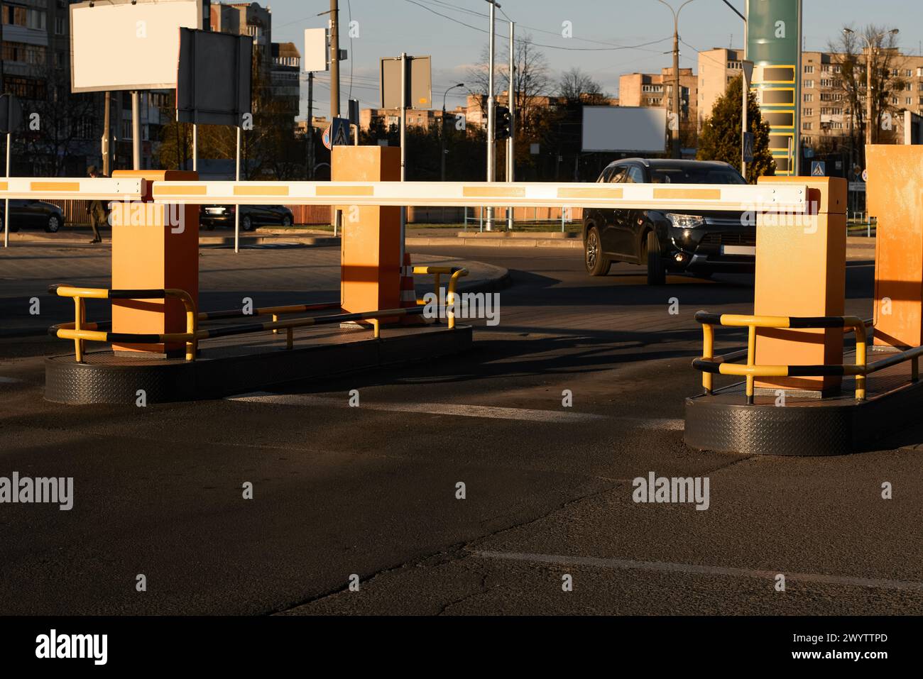 Automatic barrier gates for supermarket parking lot. Security system ...