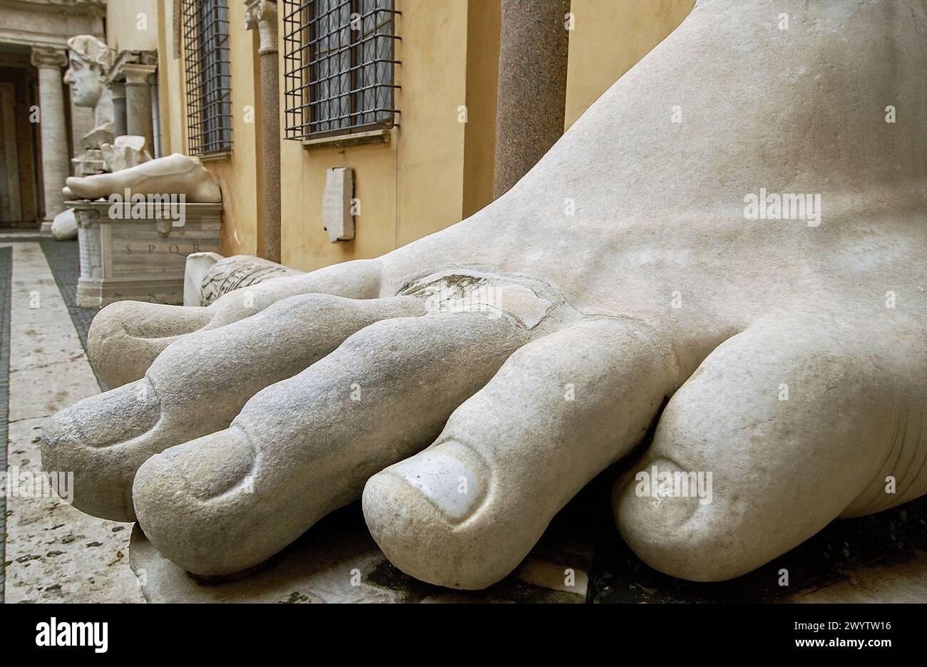 Remains of statue of Emperor Constantine II at courtyard of Palazzo dei ...