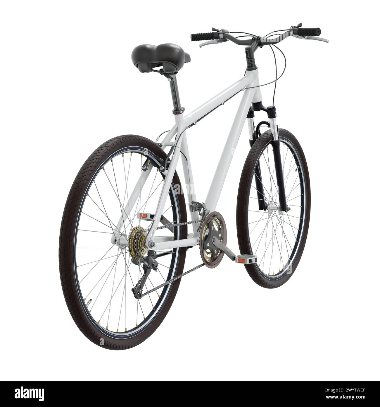 White bicycle, back side view with shadow, 3D illustration Stock Photo ...