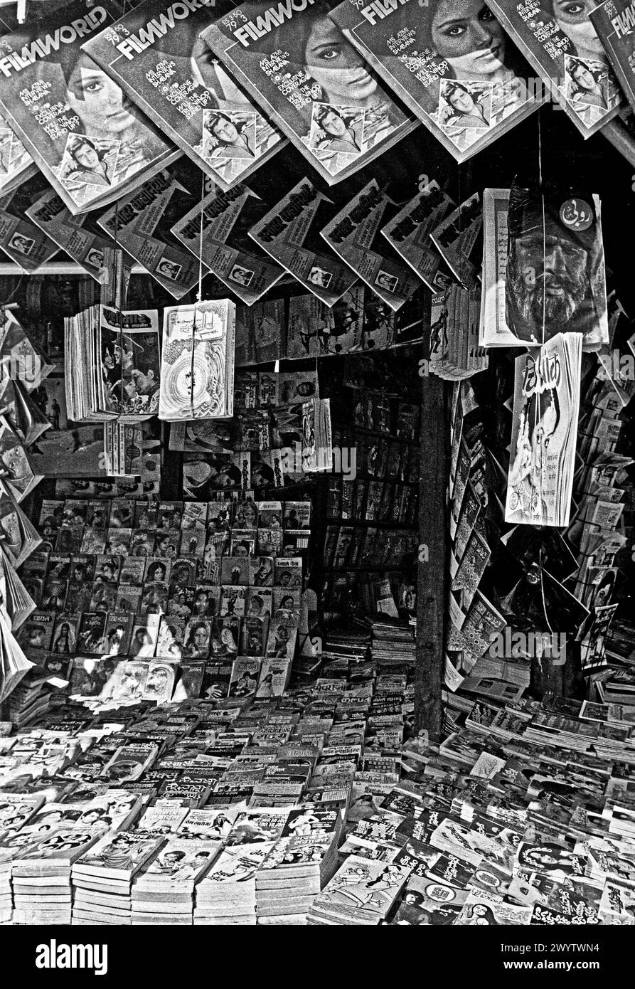 Vintage Old Black and white photo of The newsstand and Magazine stall ...