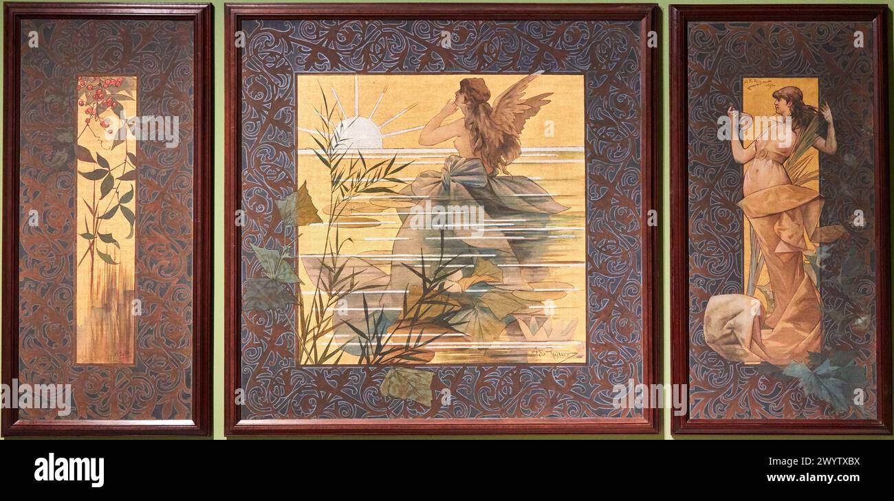 "Composition with japanning plant motifs, Composition with winged nymph ...