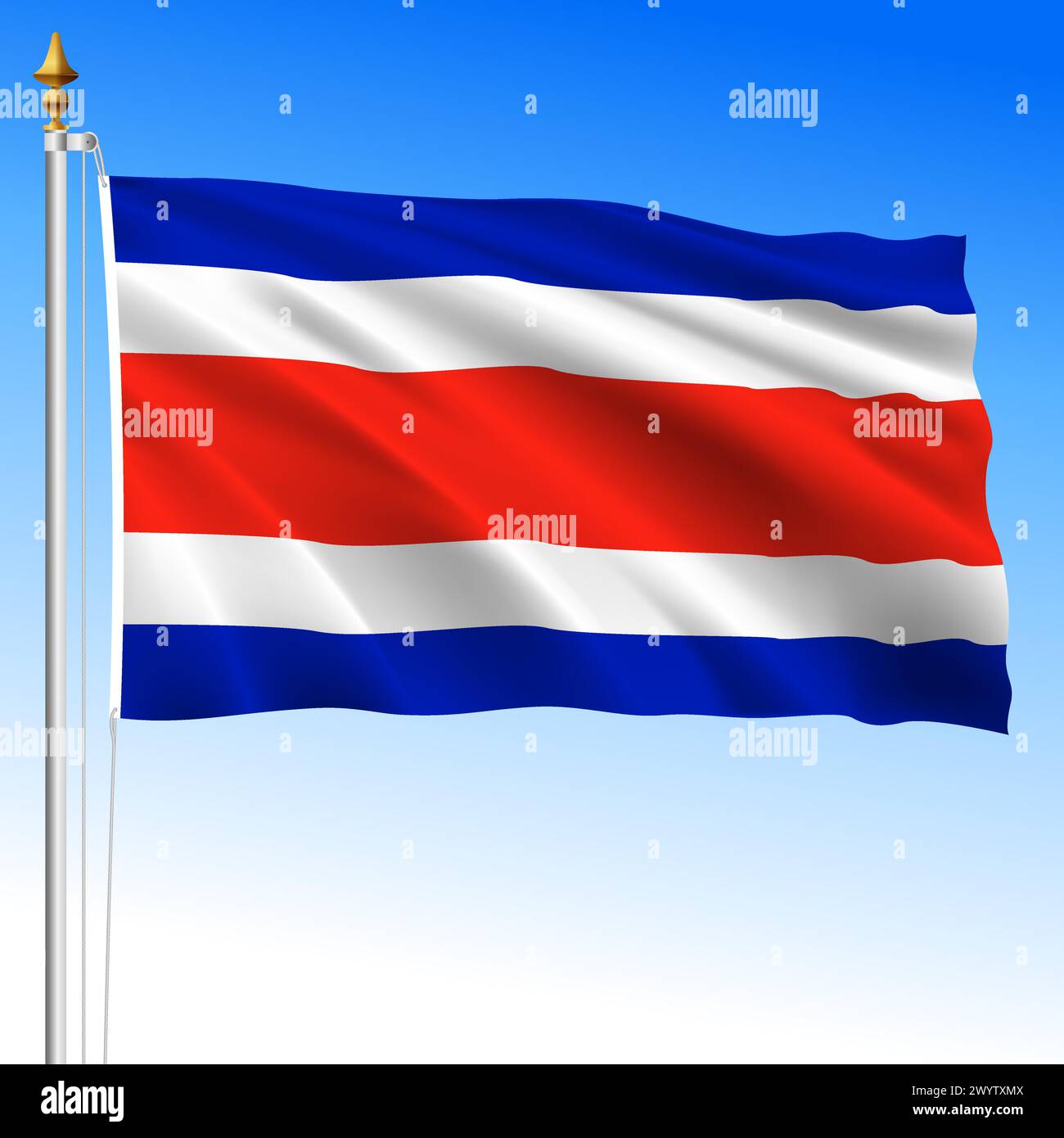 Costa Rica, official national waving flag, american country, vector ...