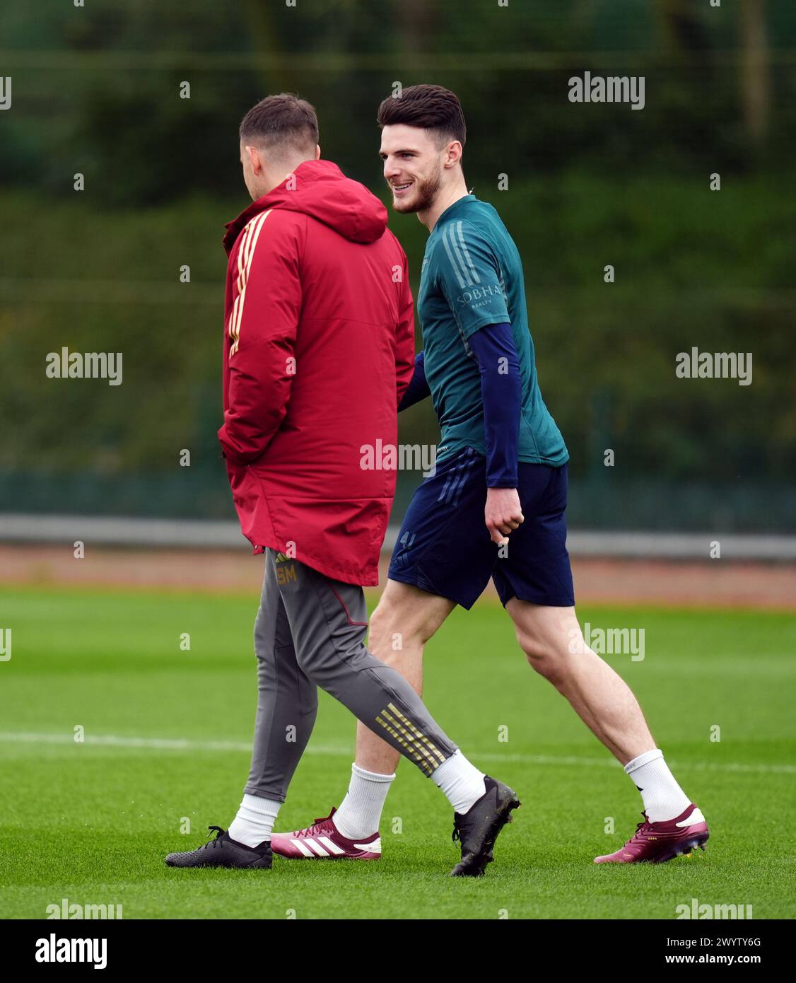 Arsenal's Declan Rice (right) during a training session at the Sobha ...