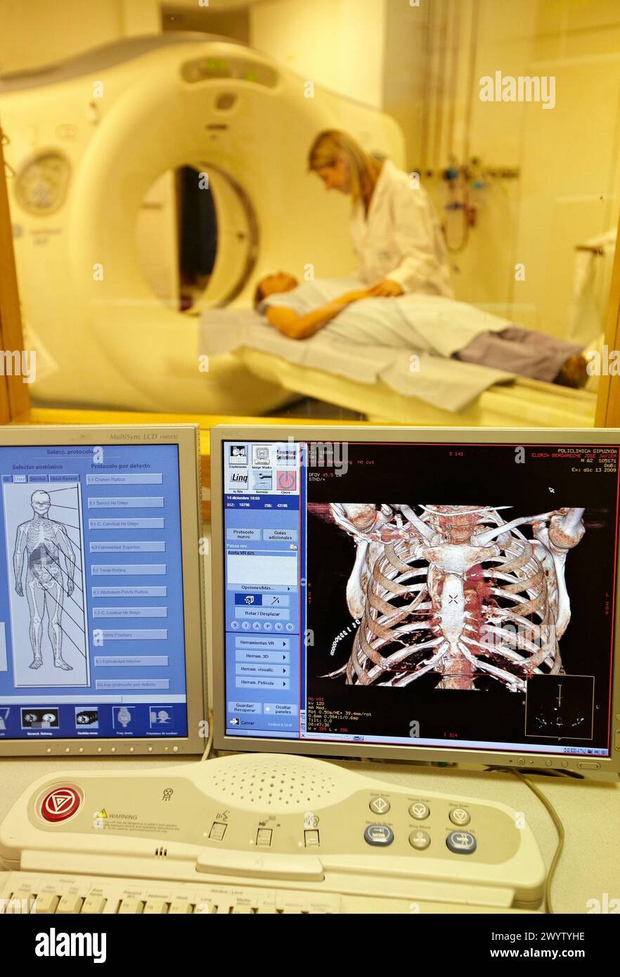 Aorta artery, rib cage, CAT (Computerized Axial Tomography) scan ...