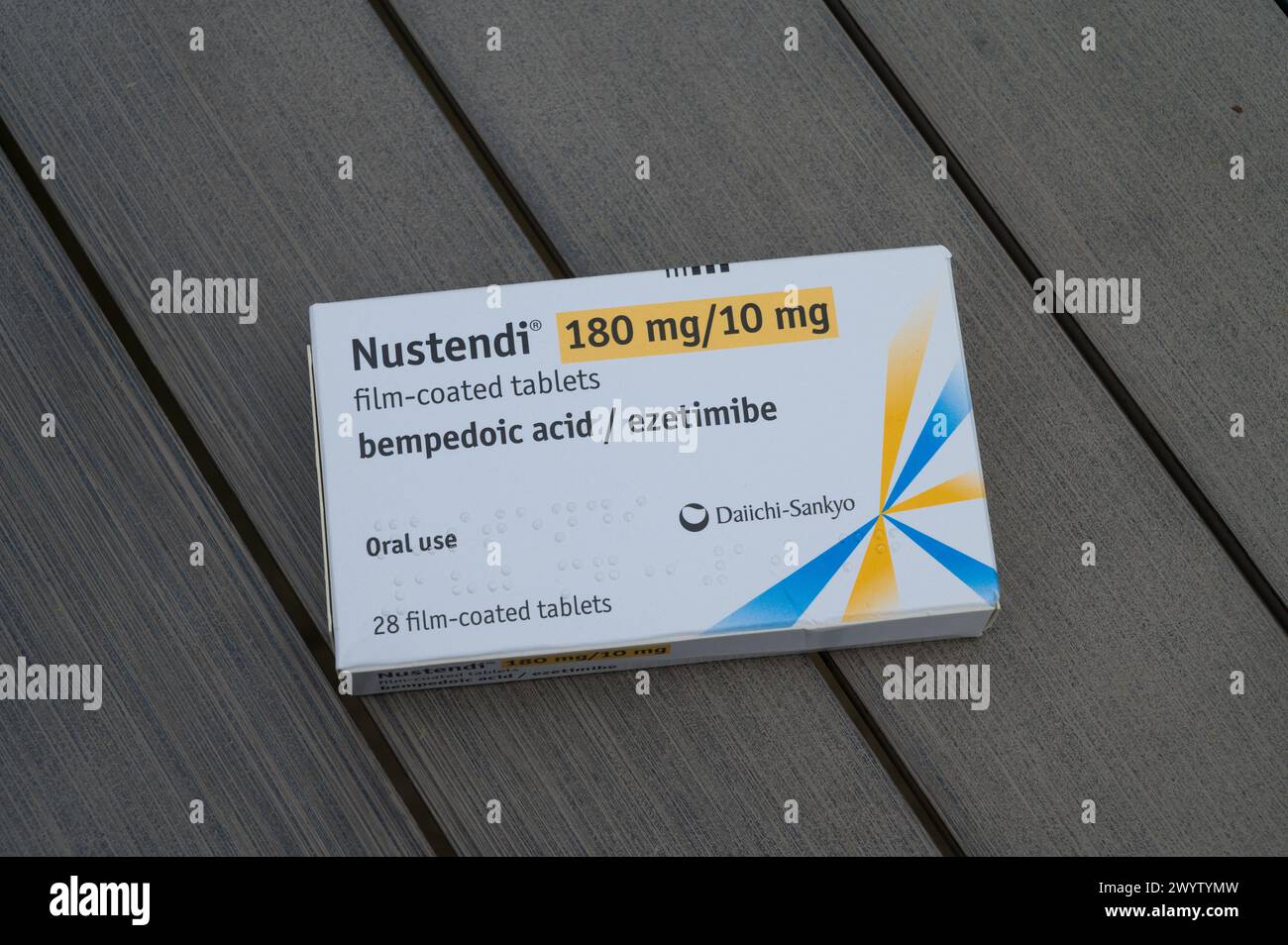 Photograph of packet of Nustendi 180mg/10mg film-coated tablets ...