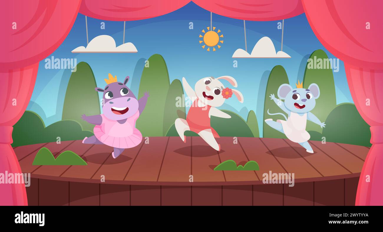 Animal dancers. Perform on stage animal ballet exact vector cartoon ...