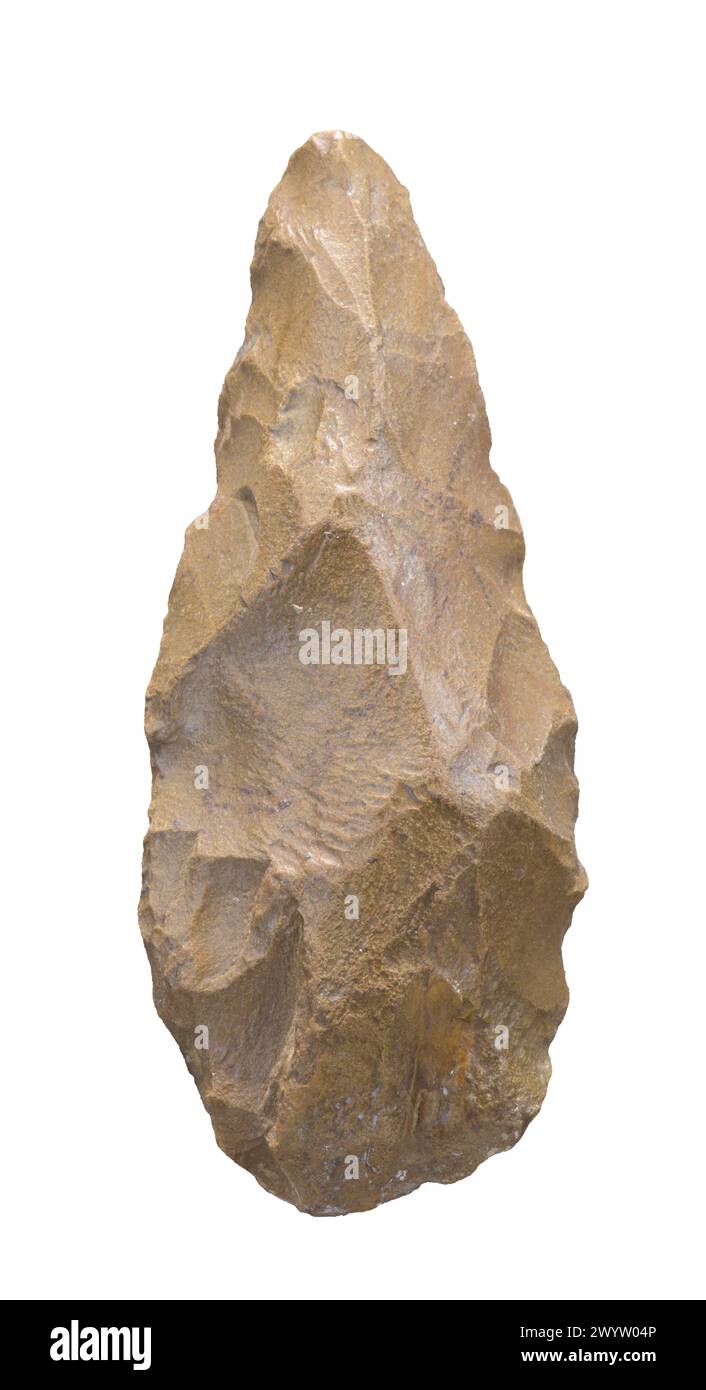 Paleolithic flint tool. Acheulean chopper handaxe on white background ...