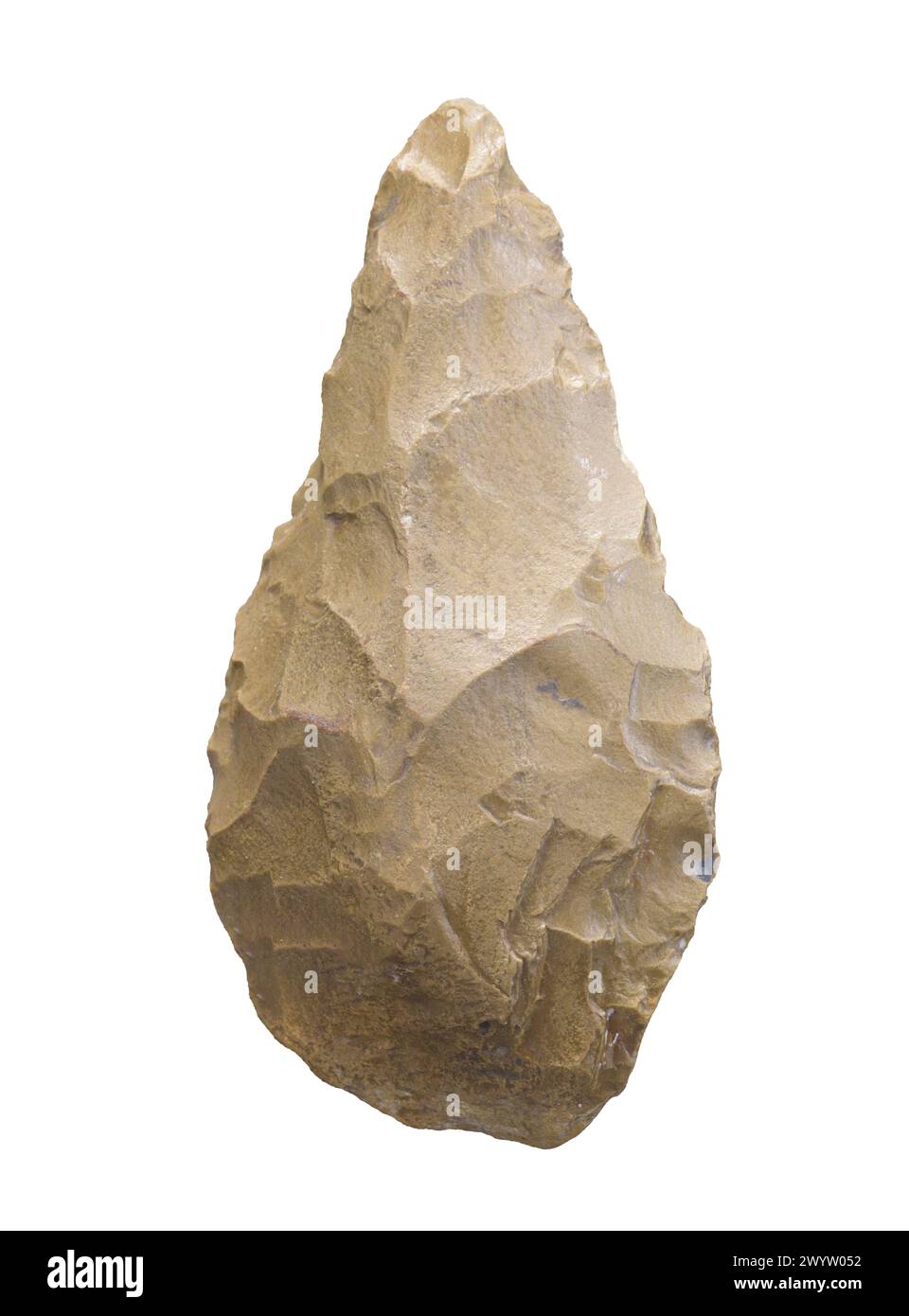 Paleolithic flint tool. Acheulean chopper handaxe on white background ...