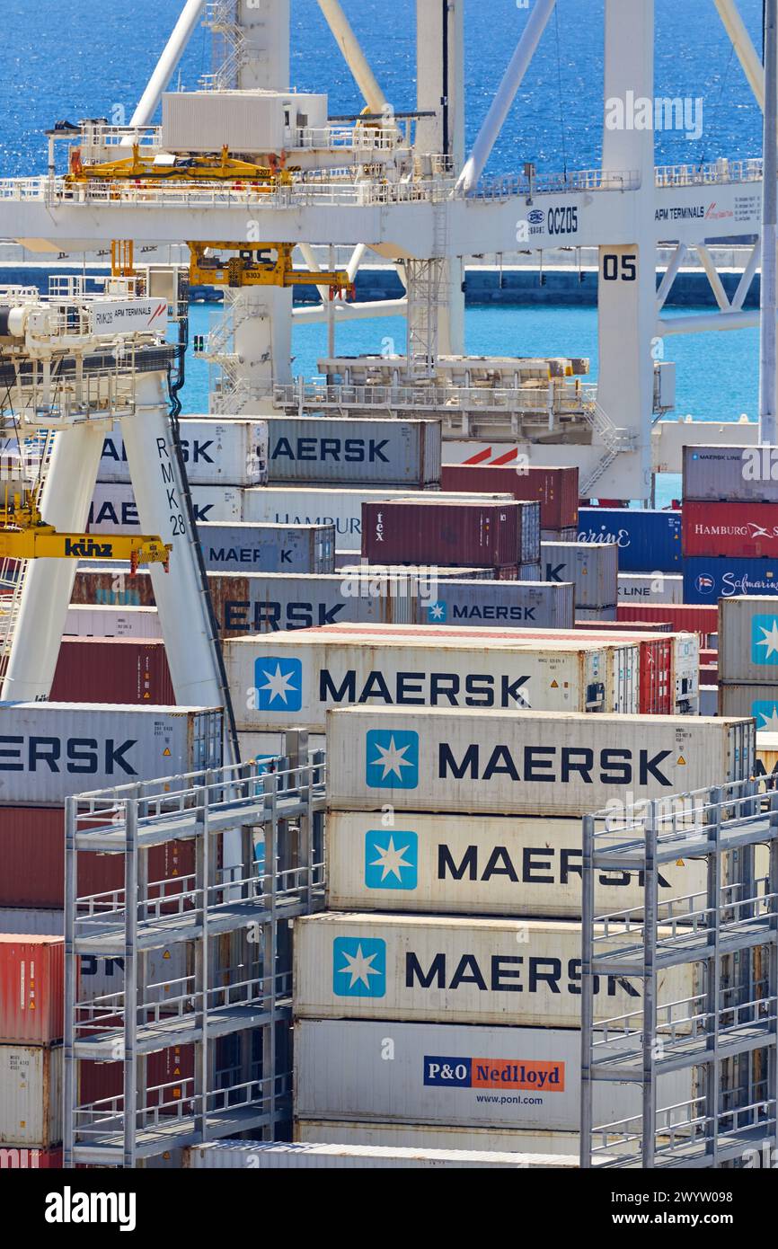 Container ship, Commercial Port of Tangier MED, Strait of Gibraltar ...