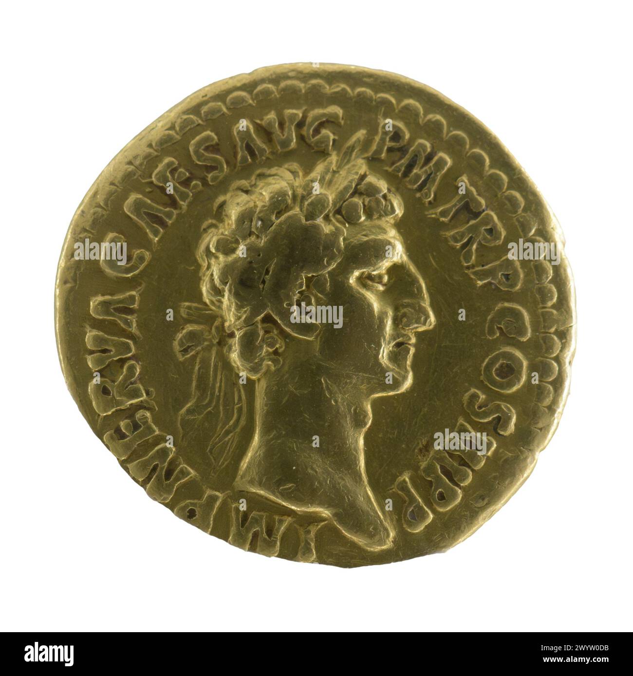 Nerva or Marcus Cocceius Nerva - Roman emperor. Aureus with the profile ...
