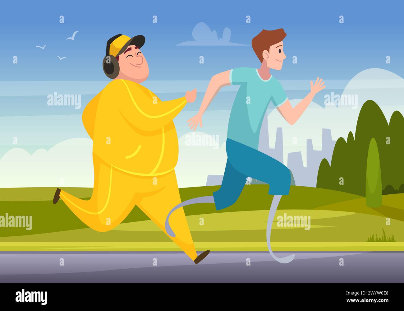 Disabled people running fat and disabled characters making sport ...