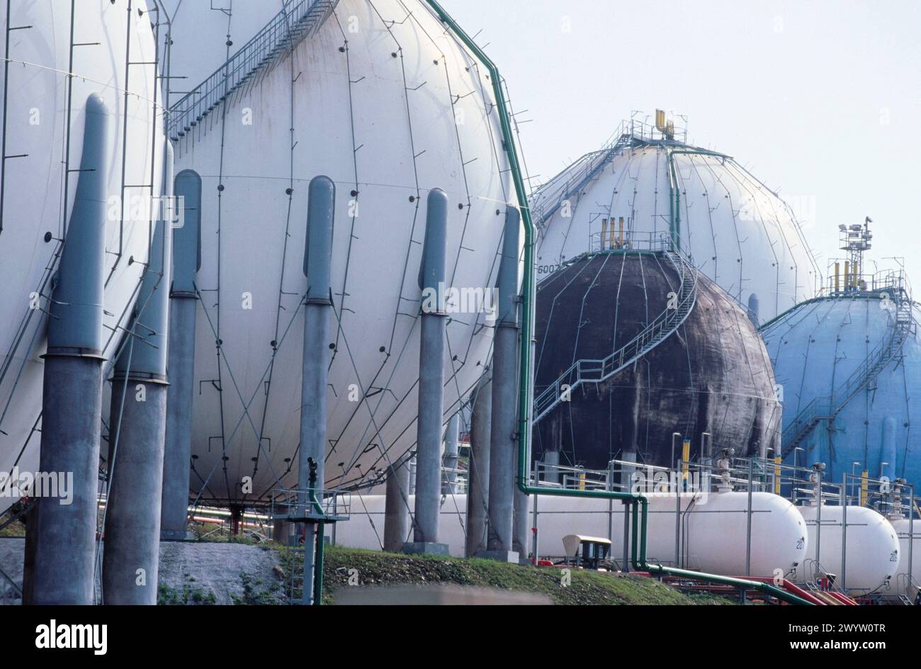 Butane gas tanks, distribution plant. El Musel, port of Gijón. Spain ...