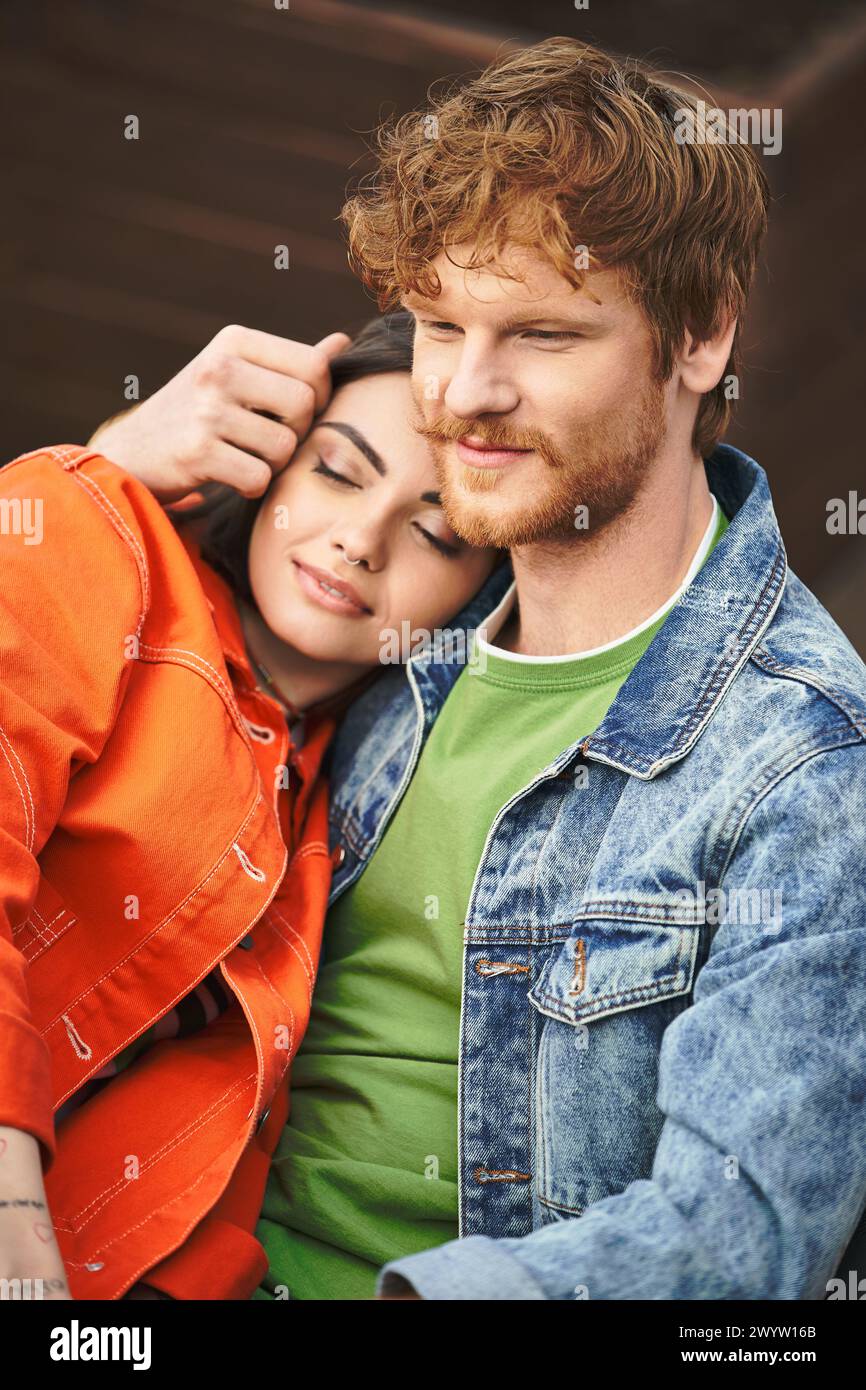 A man and a woman locked in a tender embrace, expressing deep love and ...