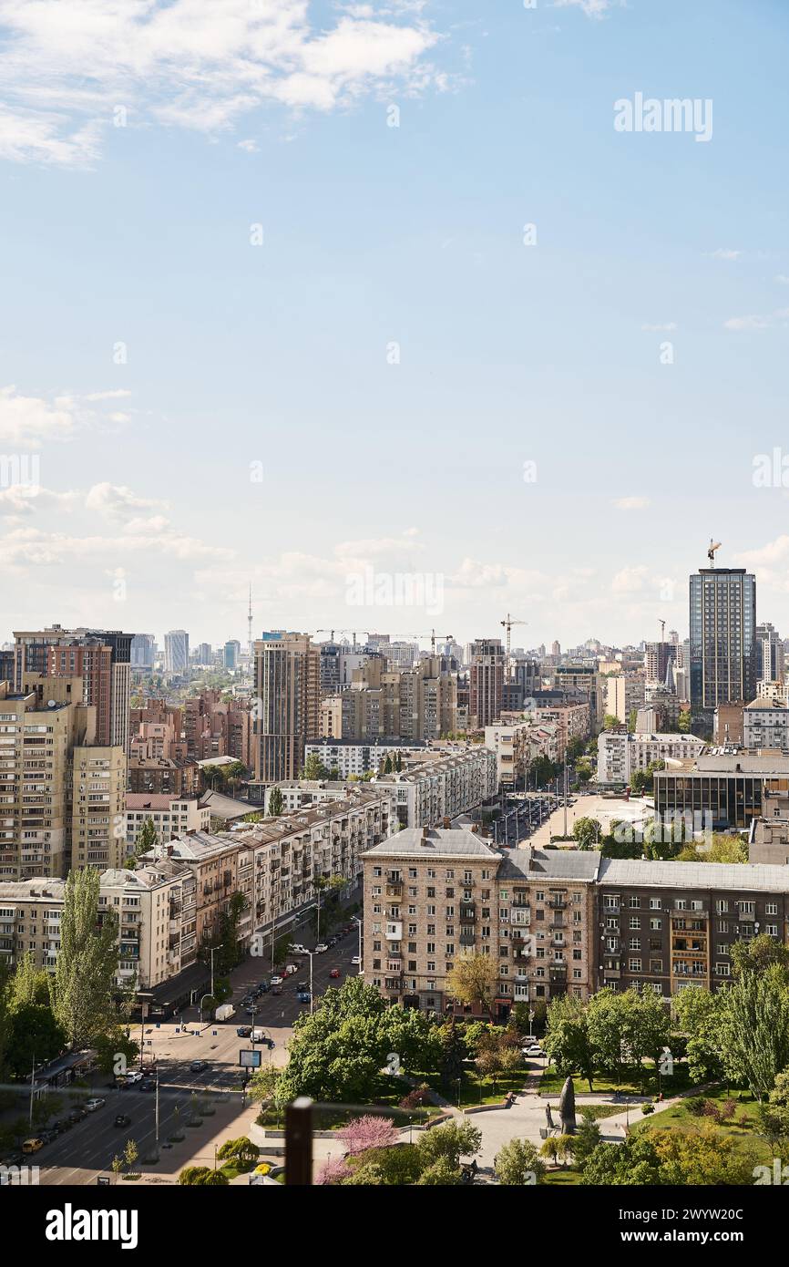 A bustling city with impressive skyscrapers dominating the skyline ...