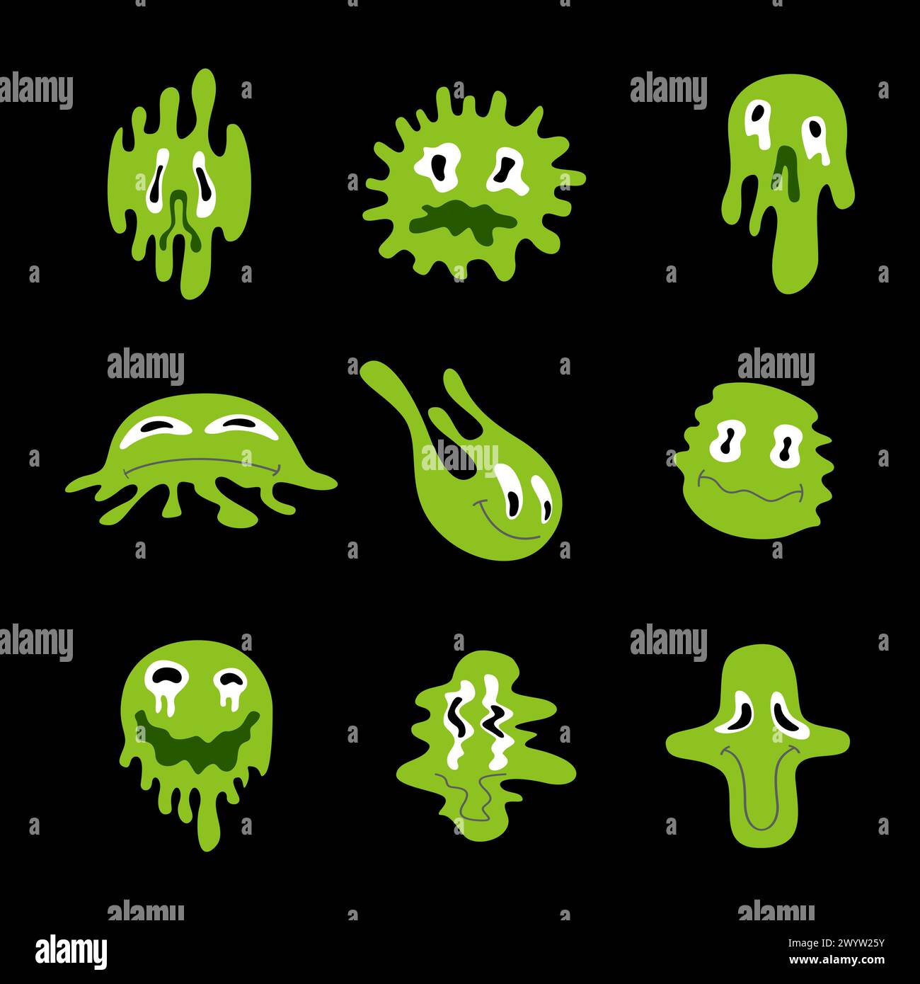 Toxic emotions. flowing liquid toxic drops with funny faces Stock ...