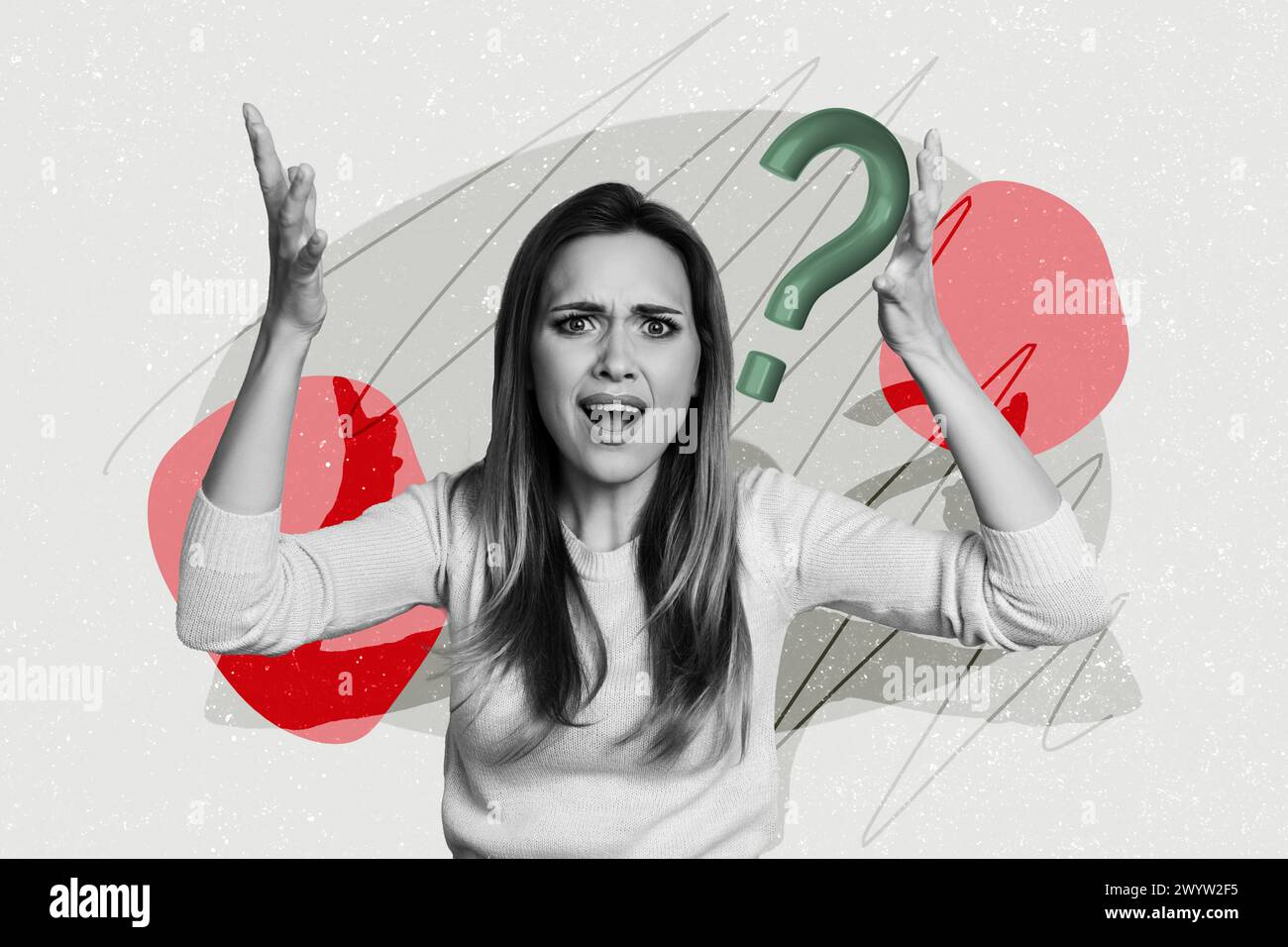 Creative image collage upset dissatisfied woman question mark amazed ...