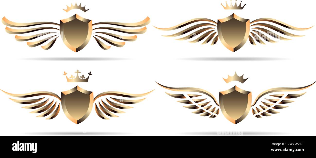 Metal shields with wings and crown set Stock Vector Image & Art - Alamy