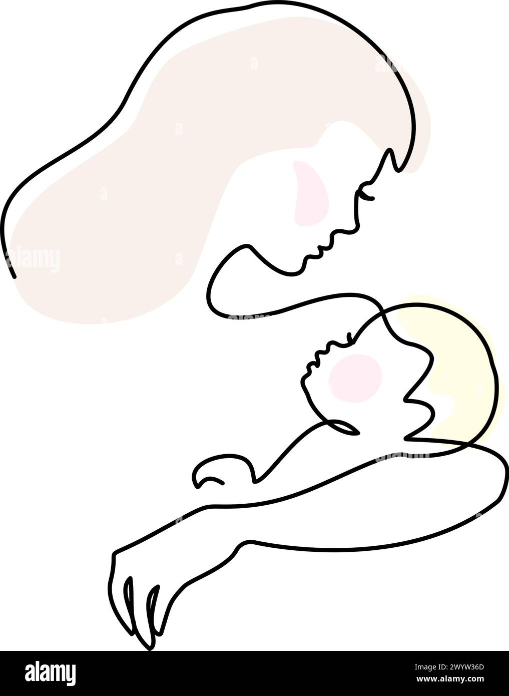 Mom holding a new born baby. Line art family portrait Stock Vector ...