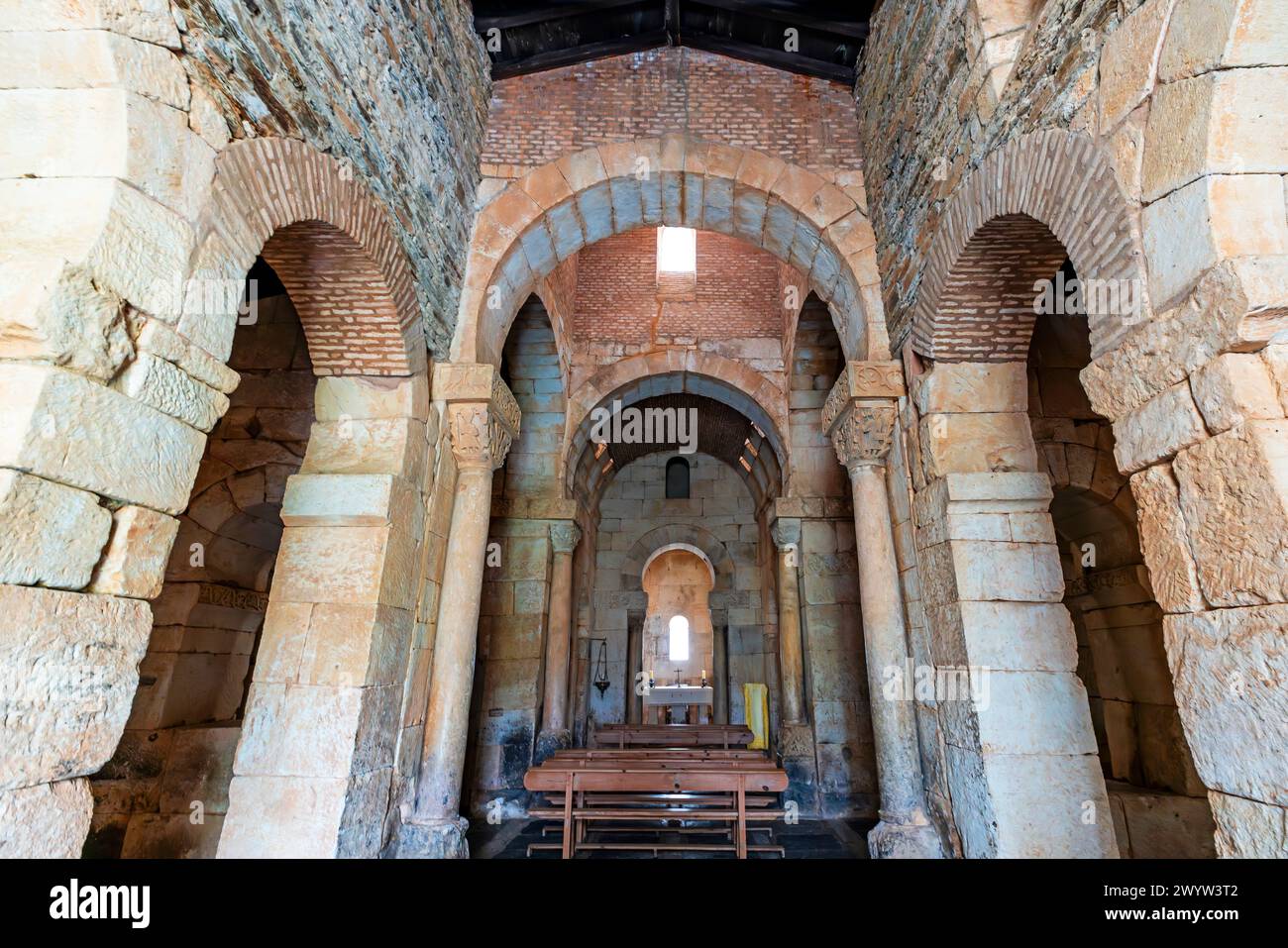 Central nave of the Visigothic church of St. Peter of the Nave. St ...