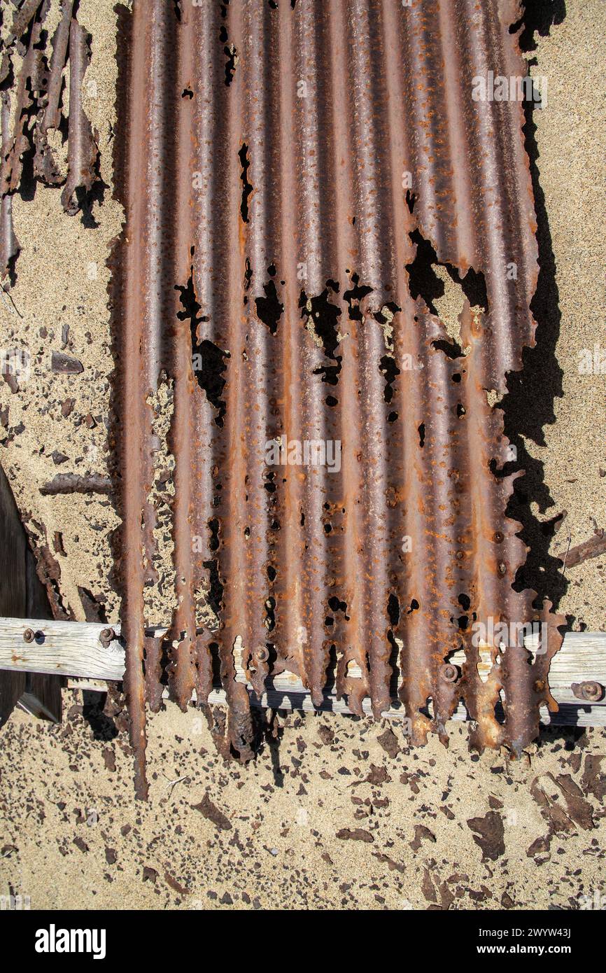 rusting currugated iron panel, the metal remains of civilisation in the ...