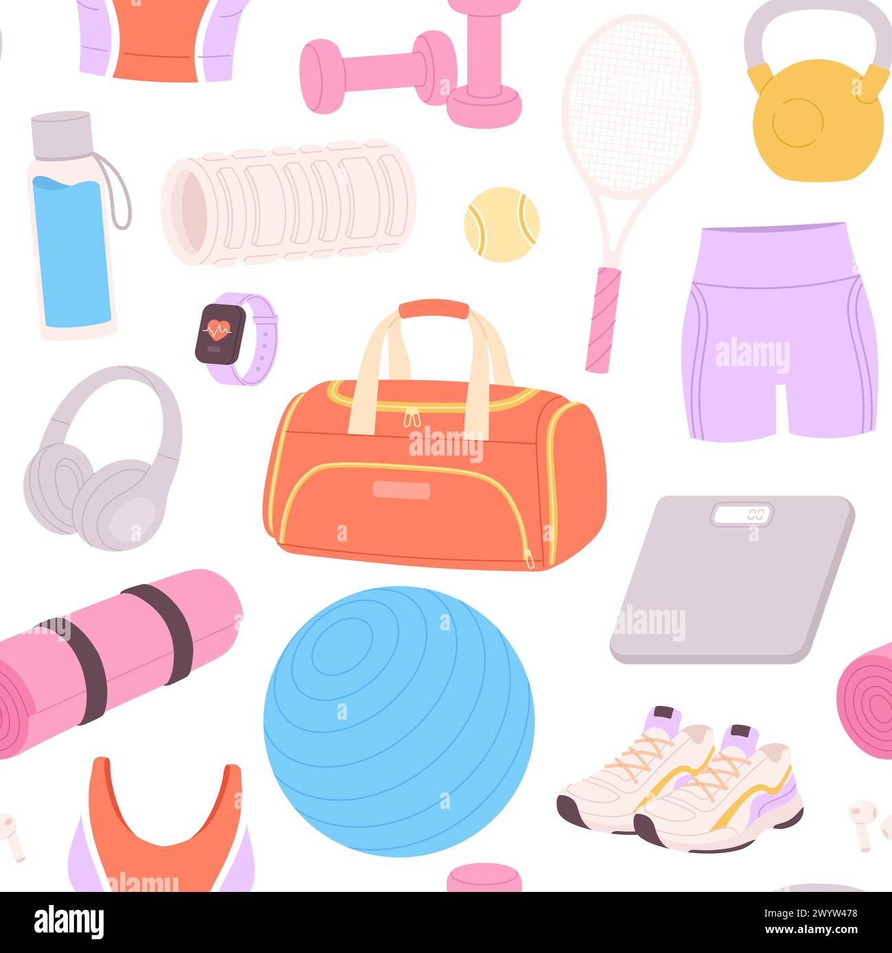 Sport tools seamless pattern. Workout elements, athletic style ...