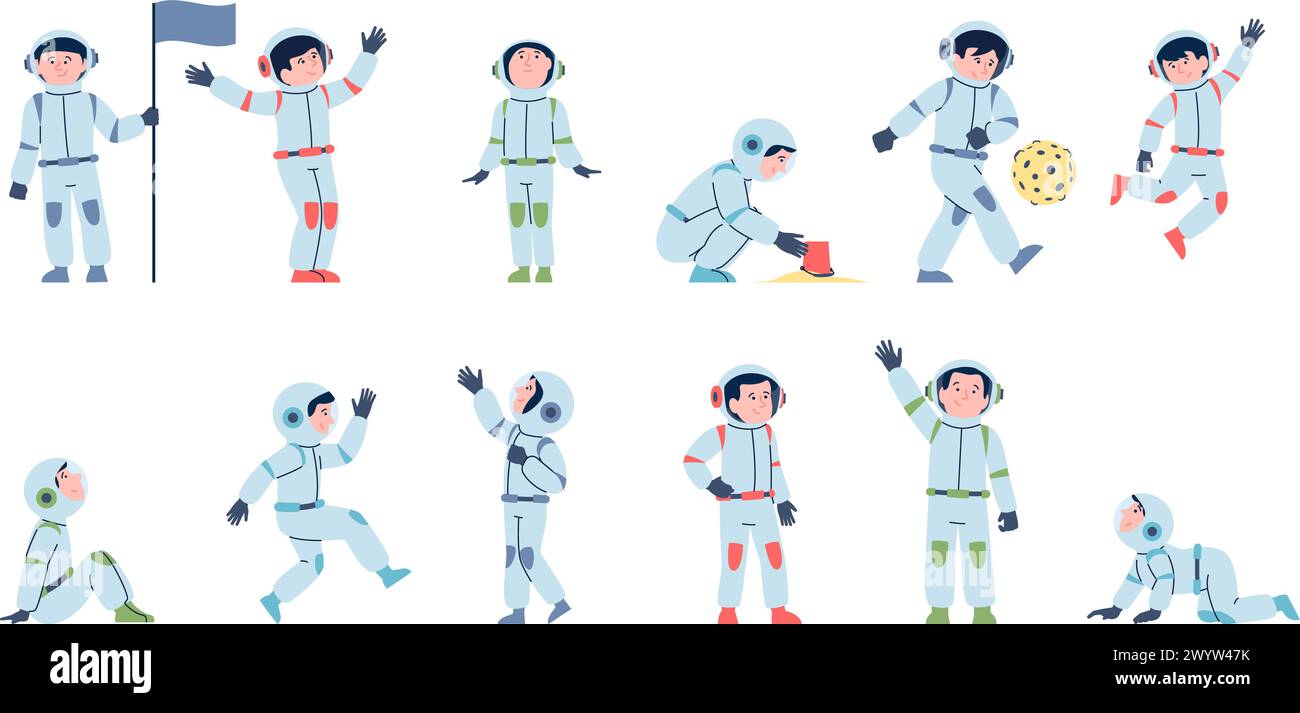 Kids in space suit. Little astronauts, cosmonauts children in different ...