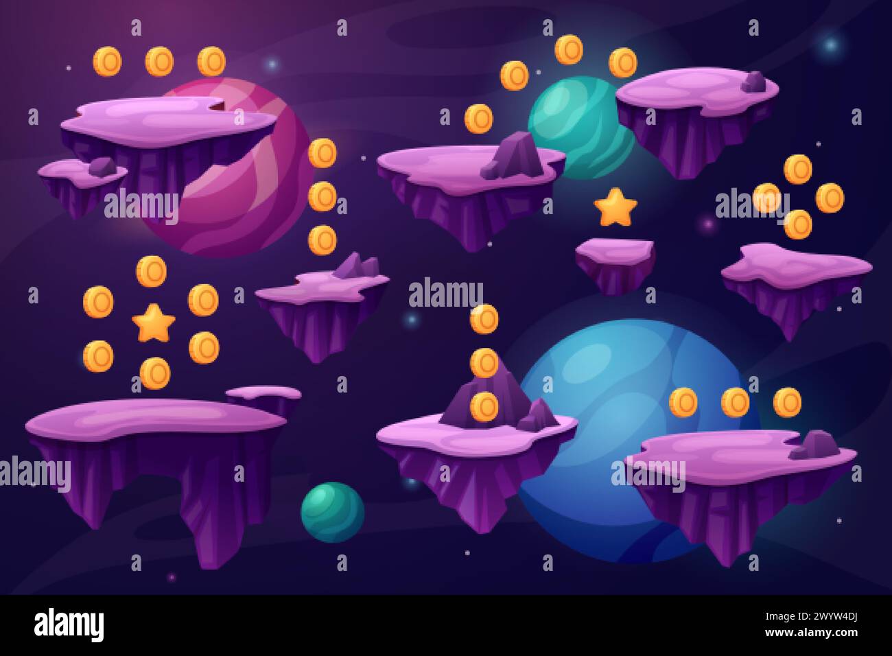 Game space location. Videogame location design with floating islands ...