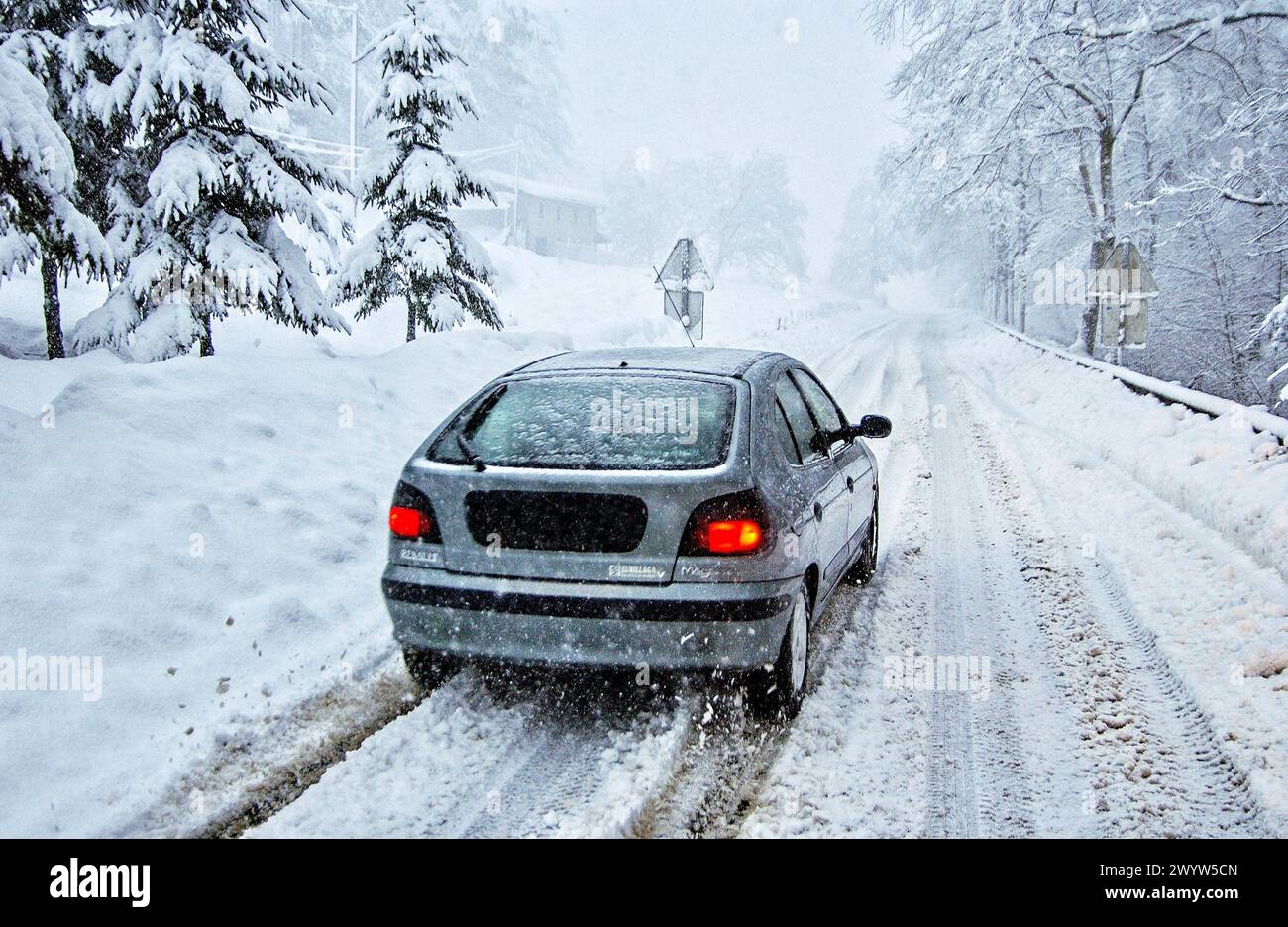 Snow covered road. Legazpi. Guipúzcoa, Spain Stock Photo - Alamy