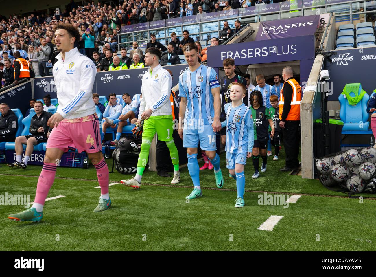 Coventry City’s matchday mascots walk out with the team ahead of the ...