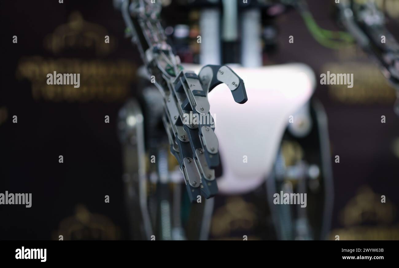 Robot stretching out metal hand for handshake closeup Stock Photo - Alamy